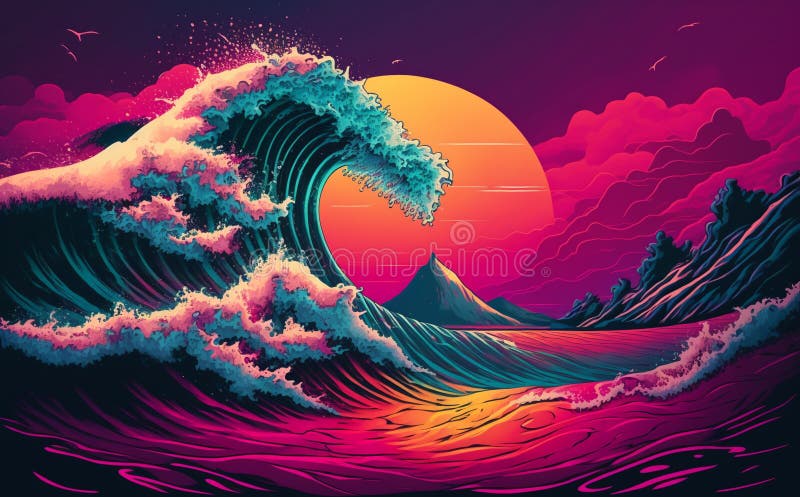 Synthwave Sunset, Landscape with Palm Trees, Retro Wave Illustration ...