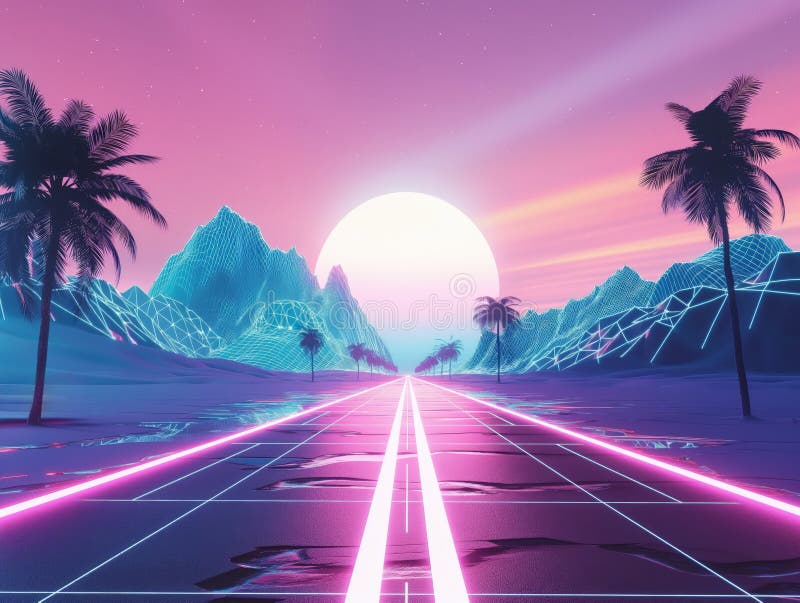 Synthwave Sunset Landscape stock photo. Image of neon - 316820564