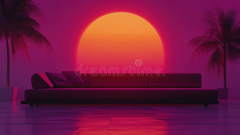 Synthwave Sunset Lounge stock illustration. Illustration of background ...