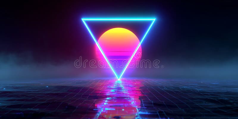 Synthwave Sunset Neon Triangle Background for Design Projects Stock ...