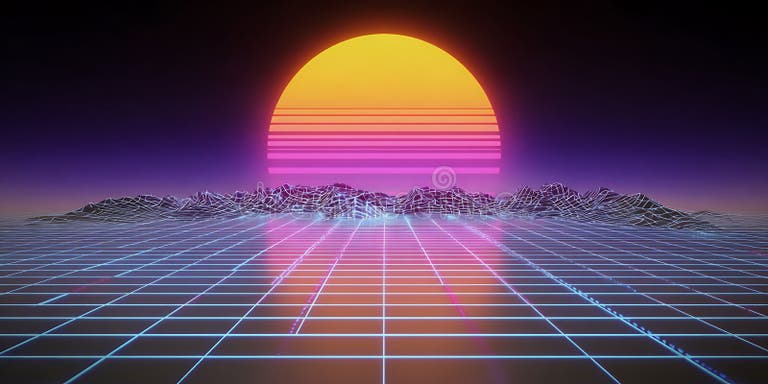 Synthwave Sunset Retrofuturistic Cityscape Stock Illustration ...