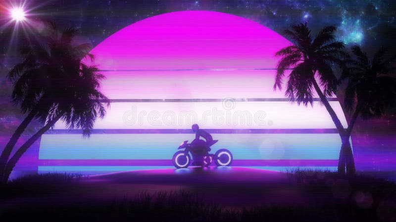 Synthwave Sunset at the Sea - Retrovawe Loop Landscape Background Stock ...