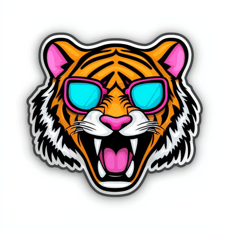 Synthwave Tiger Sticker Design Stock Illustration - Illustration of ...