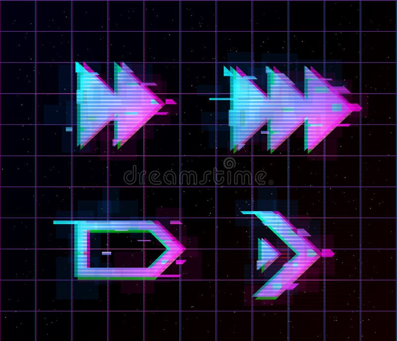 Synthwave Vaporwave Retrowave Glitch Arrows, Pointers, Direction Set ...