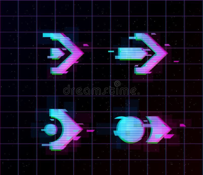 Synthwave Vaporwave Retrowave Glitch Arrows, Pointers, Direction Set ...