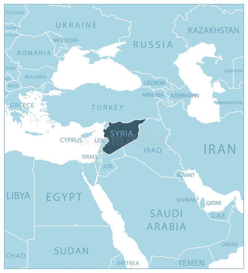 Syria - Blue Map with Neighboring Countries and Names Stock ...