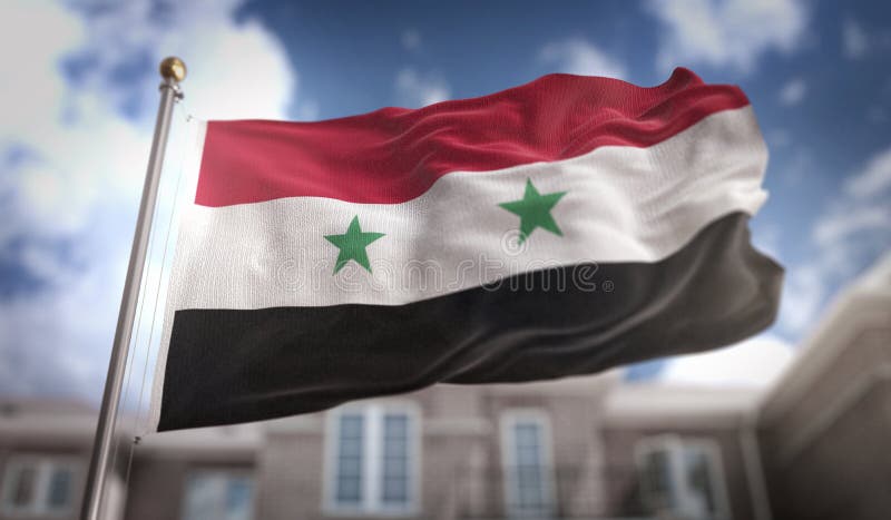 Syria Flag 3D Rendering on Blue Sky Building Background Stock Photo ...