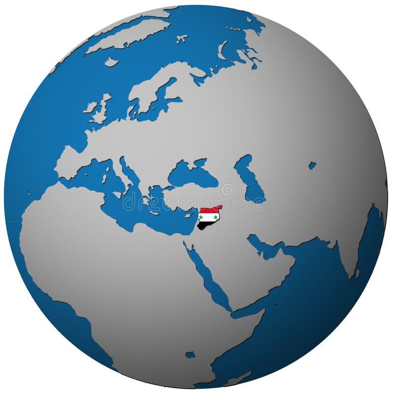 Syria flag on globe map stock illustration. Illustration of territory ...