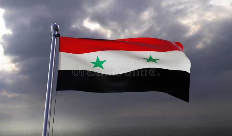 Syria Flag Waving Against Dark Cloudy Sky Stock Illustration ...