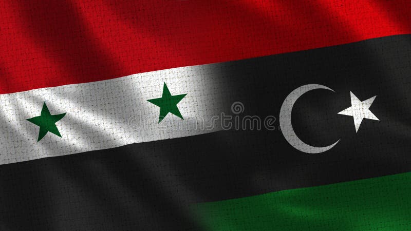Syria and Libya - Two Flag Together - Fabric Texture Stock Photo ...