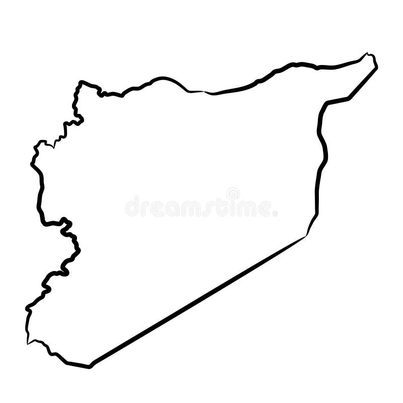 Syria Map from the Contour Black Brush Lines Different Thickness on ...