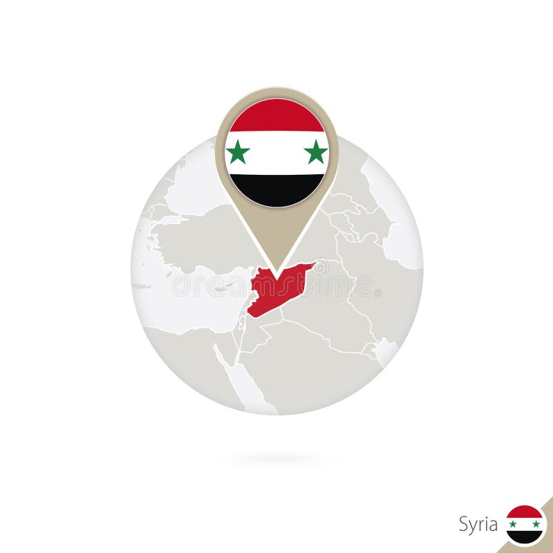 Syria Map and Flag in Circle. Map of Syria, Syria Flag Pin Stock Vector ...