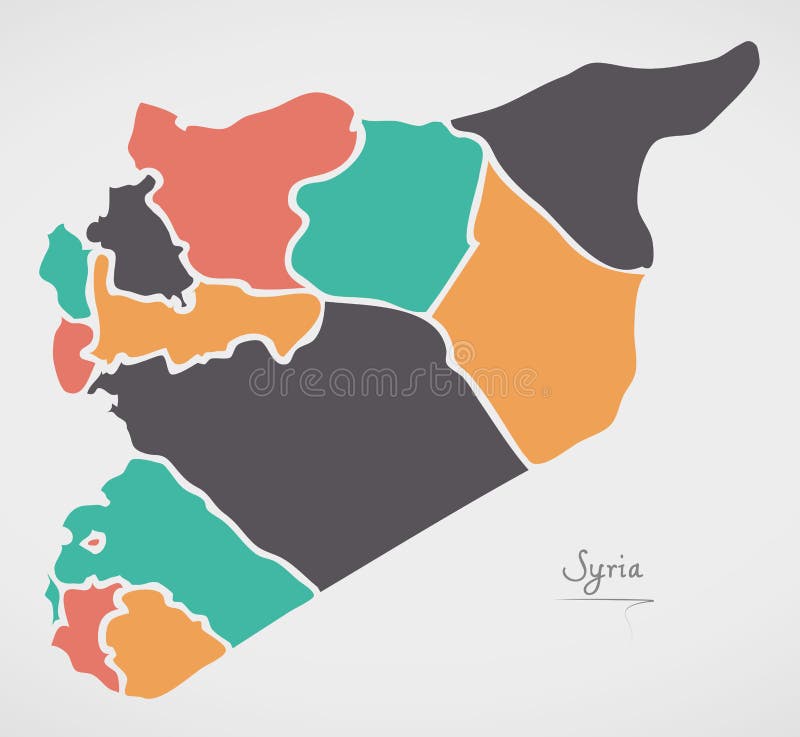 Syria Map with States and Modern Round Shapes Stock Vector ...