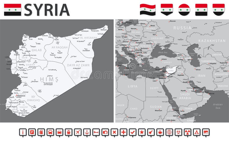 Syria Map - Vector Infographic Set Stock Illustration - Illustration of ...