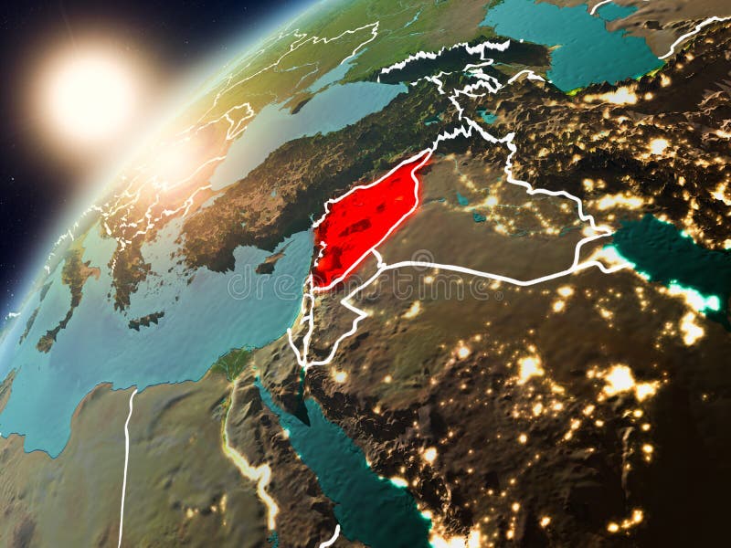 Syria on Planet Earth in Sunset Stock Illustration - Illustration of ...