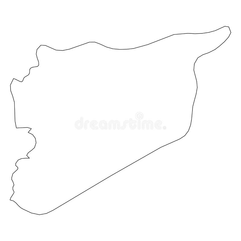 Syria - Solid Black Outline Border Map of Country Area. Simple Flat ...