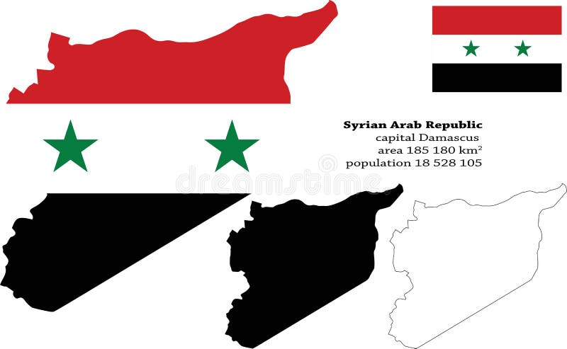 Syria Vector Map, Flag, Borders, Mask , Capital, Area Stock ...