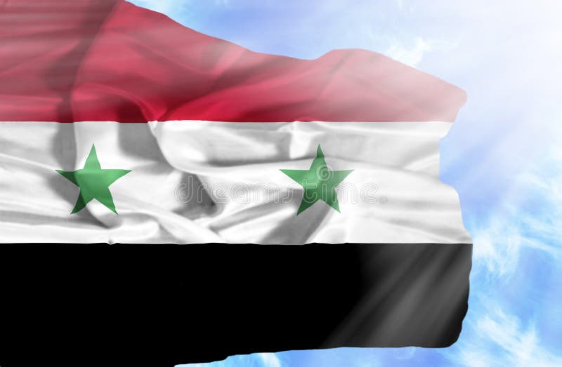 Syria Waving Flag Against Blue Sky with Sunrays Stock Illustration ...
