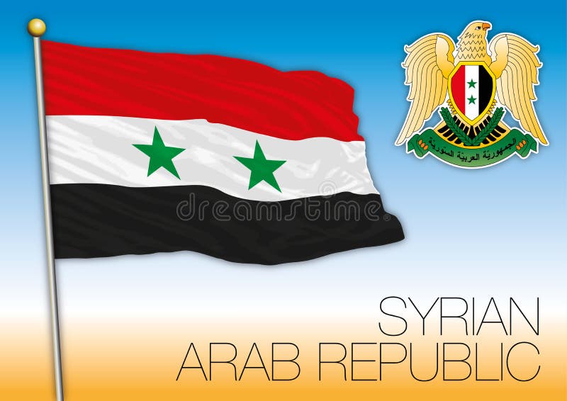 Syrian Arab Republic Flag and Coat of Arms Stock Vector - Illustration ...