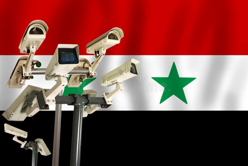 Syrian CCTV Camera on the Flag of Syria Surveillance, Security, Control ...