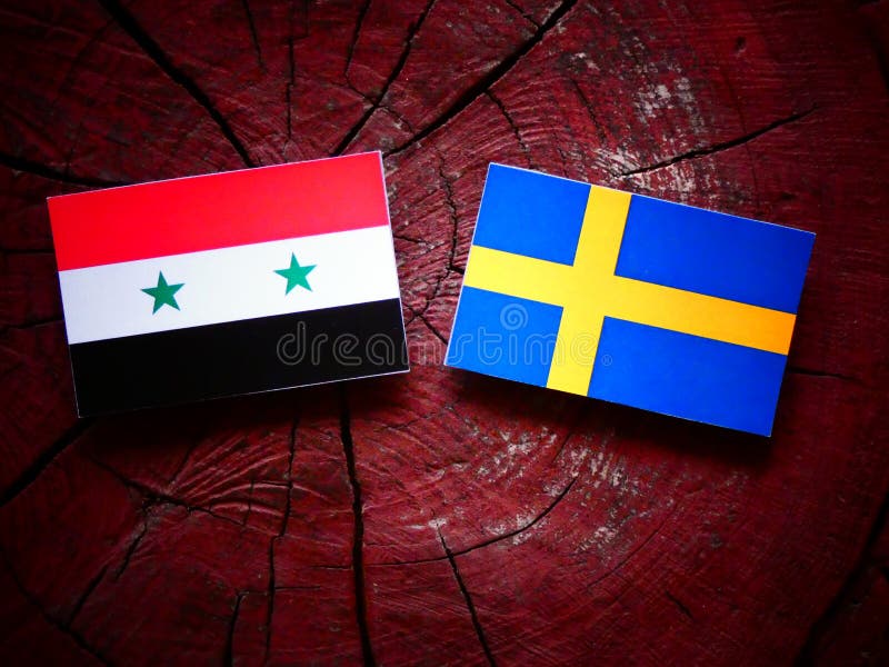 Syrian Flag with Swedish Flag on a Tree Stump Stock Image - Image of ...