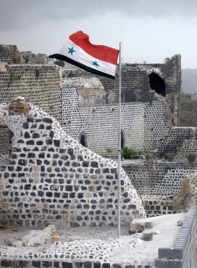 Syrian Flag on the Walls of the Castle Marqab is Fluttering in the Wind ...