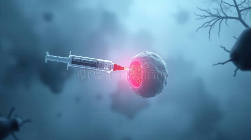 Syringe Injecting Substance into Cell in a Digital Representation of ...