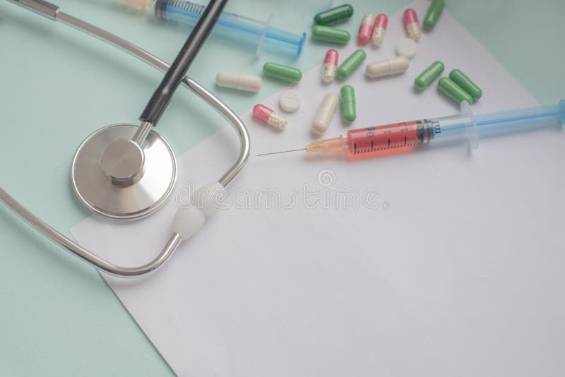 A Syringe with a Blood Test and a Stethophonendoscope Stock Image ...