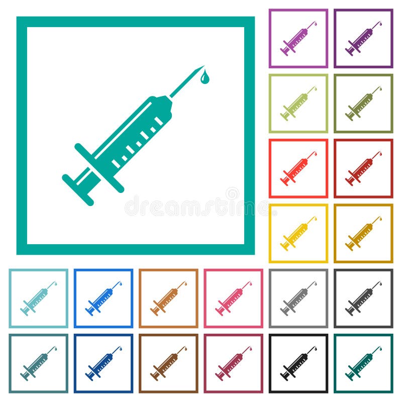 Syringe with Drop Flat Color Icons with Quadrant Frames Stock Vector ...