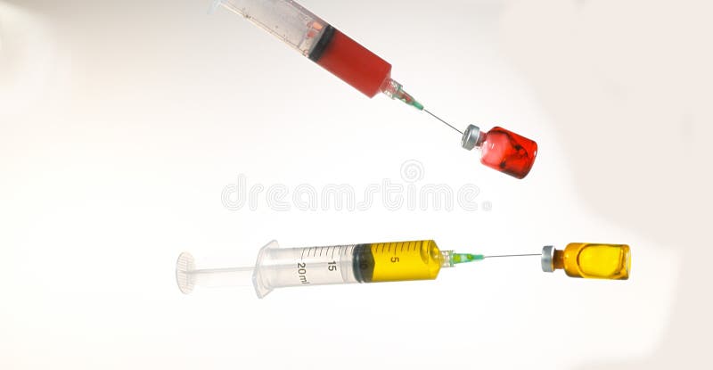 Syringe Falling Against White Background Stock Image - Image of studio ...
