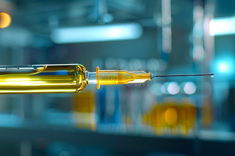 A Syringe Filled with Liquid in a Laboratory Stock Photo - Image of ...