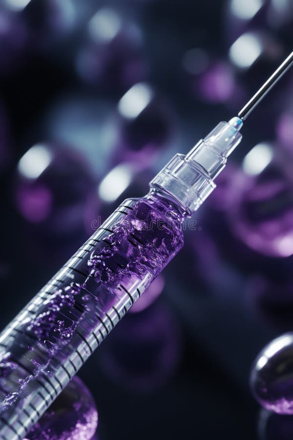 A Syringe Filled with a Purple Substance is Positioned in Front of ...