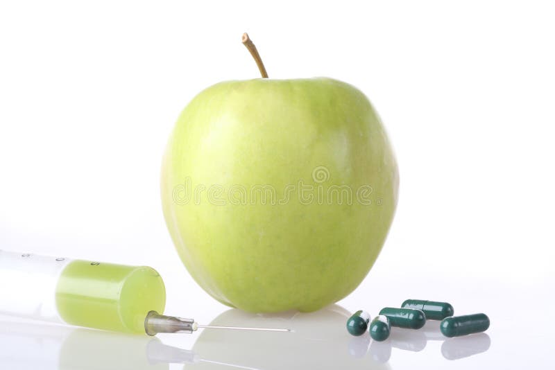 Syringe, fruit, pills stock image. Image of choice, apple - 28380573