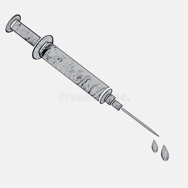 Syringe in Hand Drawn Grunge Style. Stock Vector - Illustration of ...