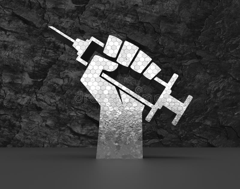 Syringe in Hand Vaccination Symbol Silver Statue and Stone Background ...