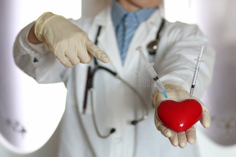 Syringe in Heart Doctor Hand Stock Photo - Image of healthy, concept ...