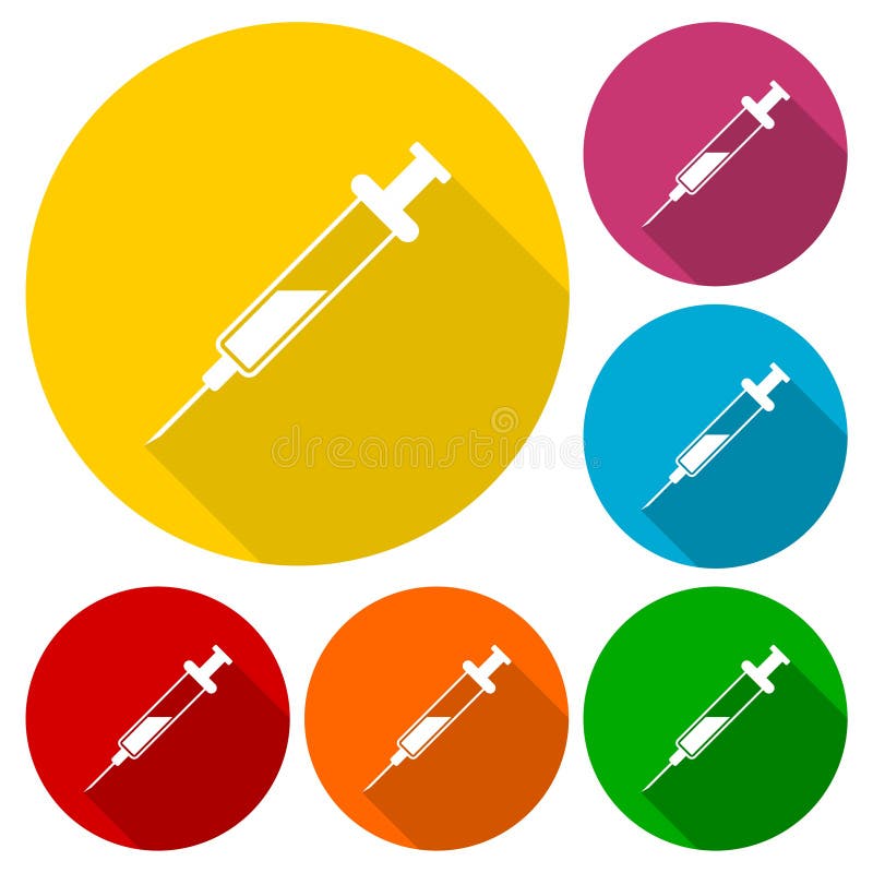 Syringe Icons Set with Long Shadow Stock Vector - Illustration of dose ...