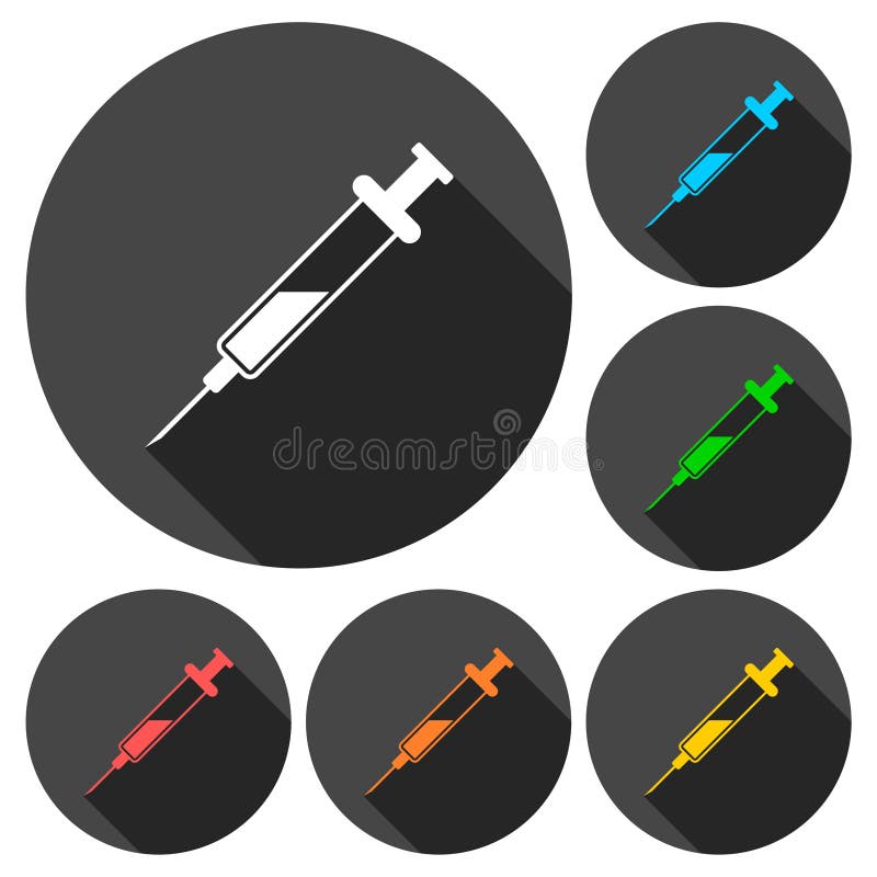 Syringe Icons Set with Long Shadow Stock Vector - Illustration of drug ...