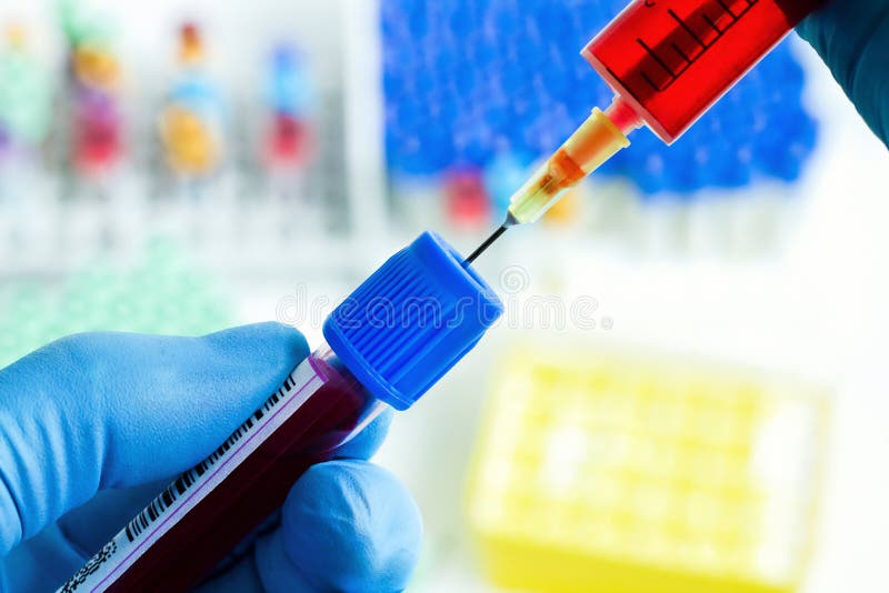 Syringe Injecting Blood into a Tube Stock Image - Image of antibiotic ...
