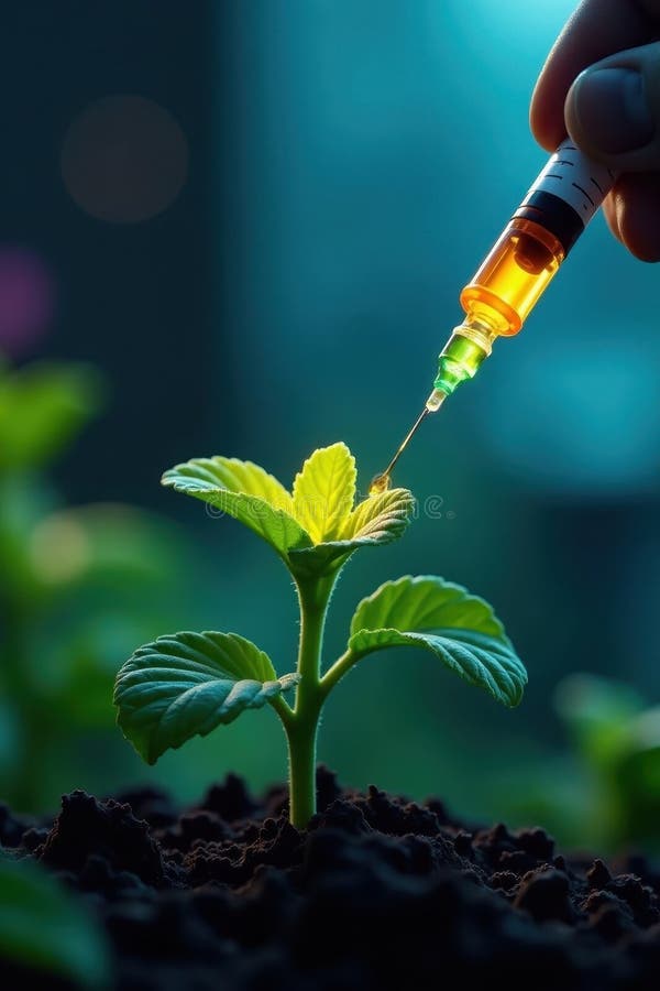 Syringe Injecting Liquid into a Glowing, Genetically Modified Plant ...