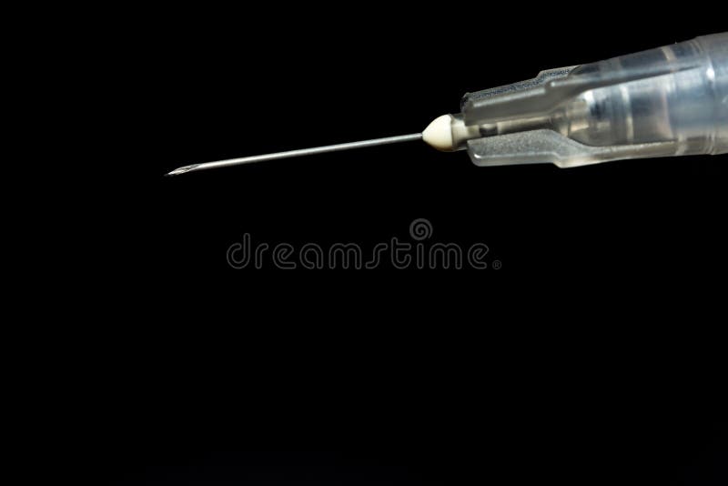 Syringe, Injection Needle on Black Background Stock Image - Image of ...