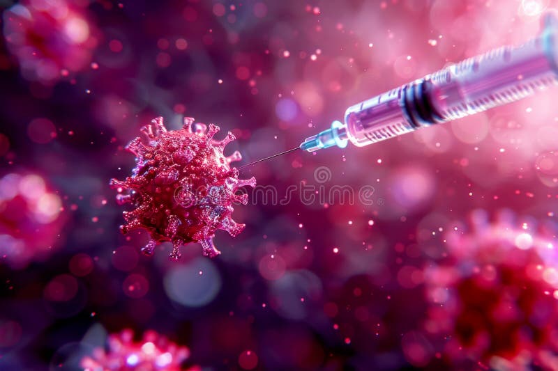 Syringe Injection with Red Virus Cell and Immune System, Generative Ai ...