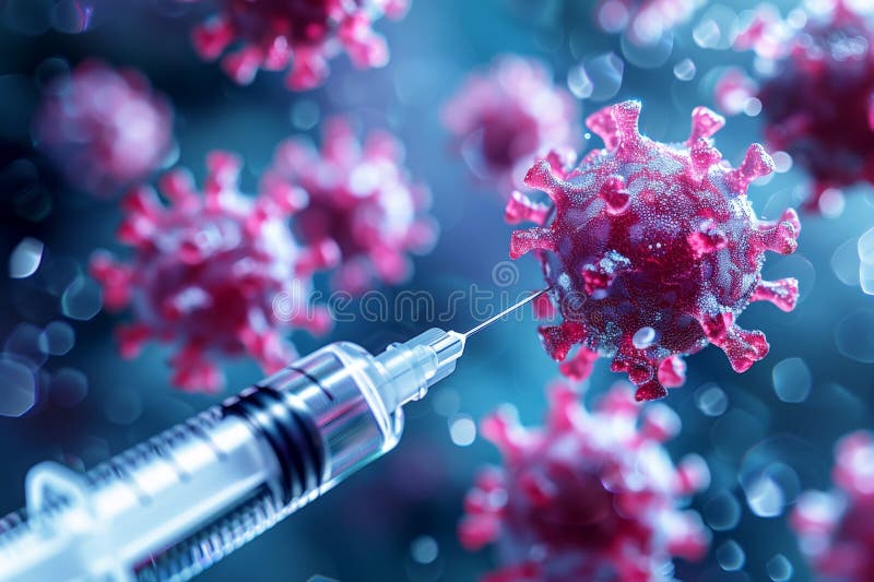 Syringe Injection with Red Virus Cell and Immune System, Generative Ai ...