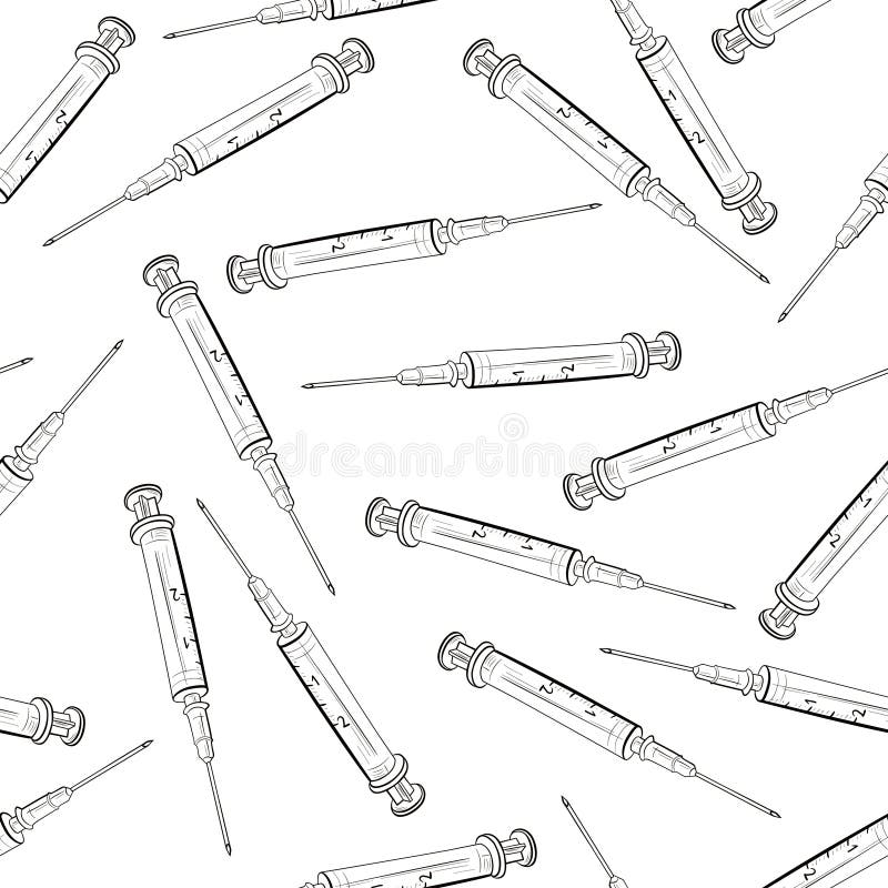 Syringe Linear Black and White Vector Seamless Pattern Illustration ...