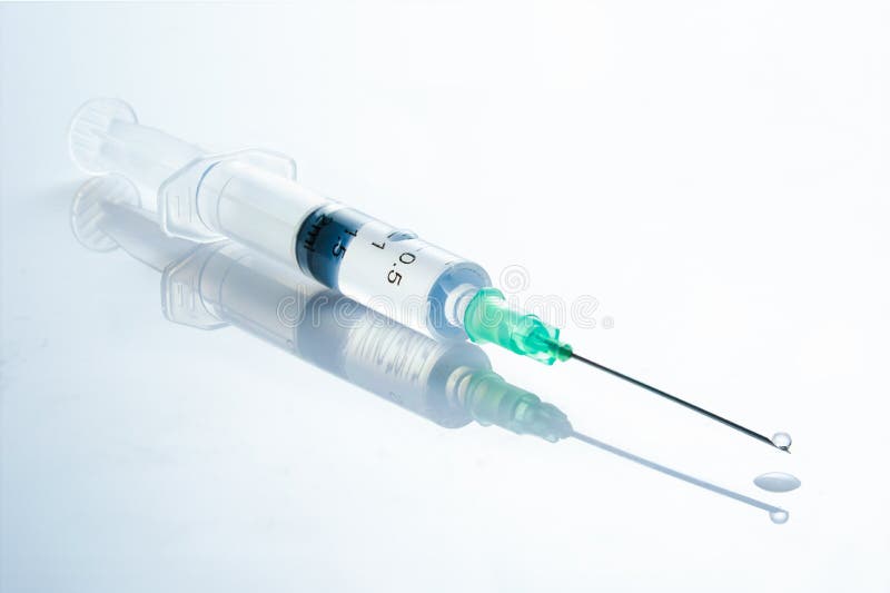 Syringe With Medicinal Solution, On Light Blue Background With ...