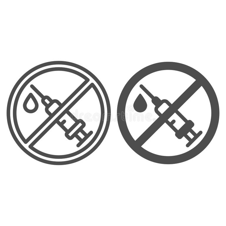 Syringe Needle with Drop Ban Line and Solid Icon, Prohibited Elements ...