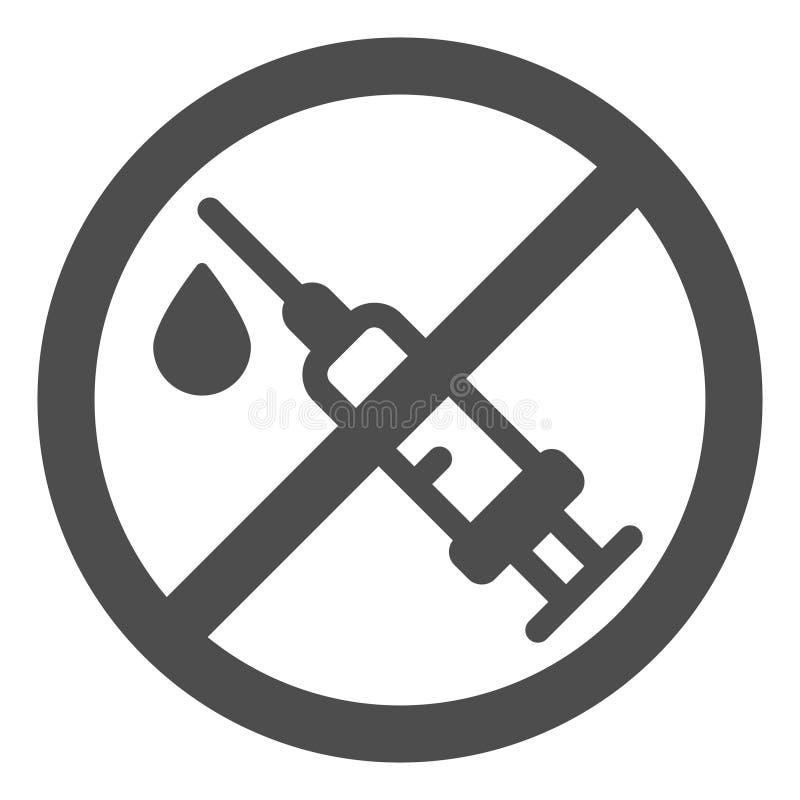 Syringe Needle with Drop Ban Solid Icon, Prohibited Elements Concept ...
