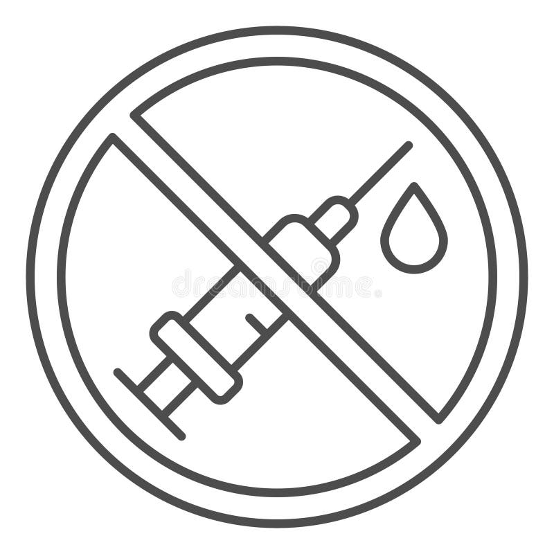 Syringe Needle with Drop Ban Thin Line Icon, Prohibited Elements ...