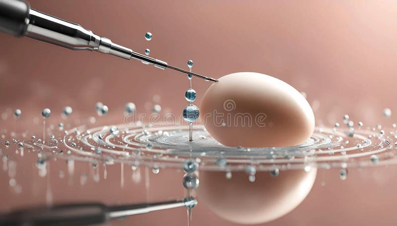 A Syringe with a Needle Piercing an Egg, Surrounded by Droplets of ...