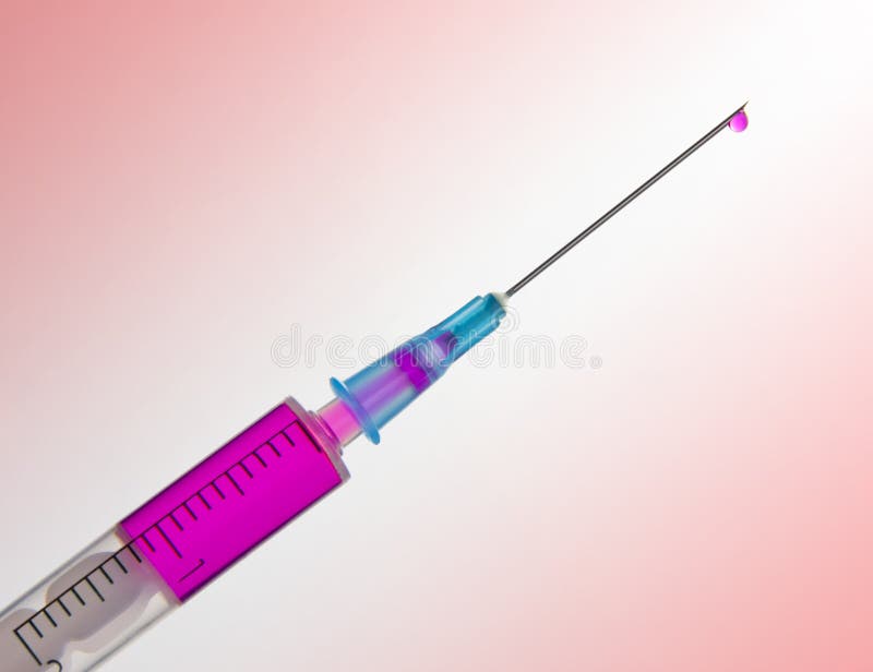 Syringe with pink vaccine stock image. Image of science - 13707047